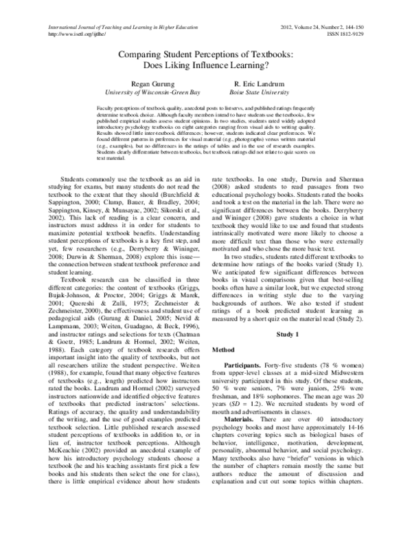 (PDF) Comparing Student Perceptions of Textbooks: Does Liking Influence ...