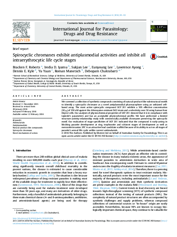 (PDF) Spirocyclic chromanes exhibit antiplasmodial activities and ...