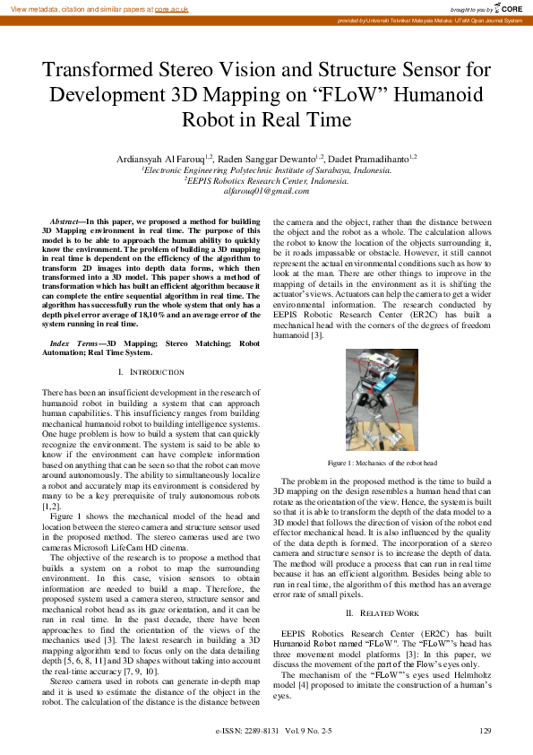 Pdf Transformed Stereo Vision And Structure Sensor For Development 3d Mapping On Flow