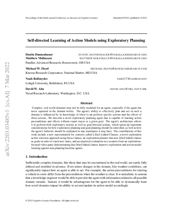 (PDF) Self-directed Learning of Action Models using Exploratory Planning