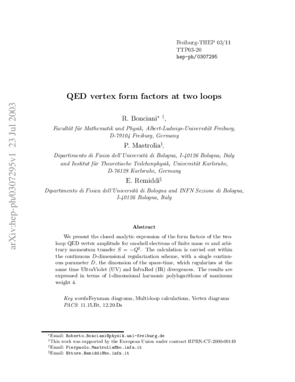 (PDF) QED vertex form factors at two loops