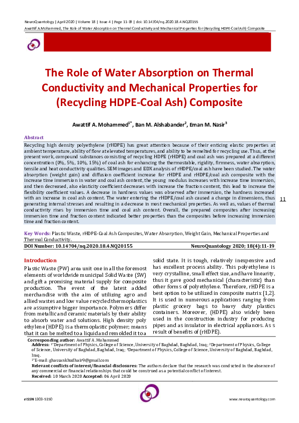 (PDF) The Role of Water Absorption on Thermal Conductivity and ...