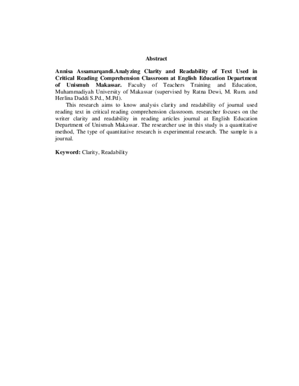 (PDF) Analyzing Clarity and Readability of text Used in Critical ...
