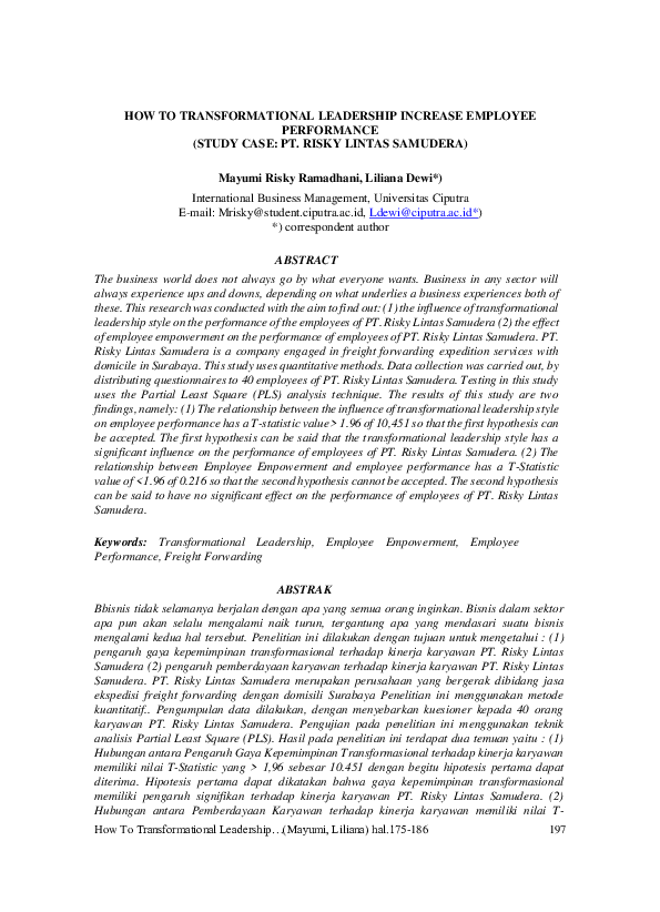 (PDF) How to Transformational Leadership Increase Employee Performance