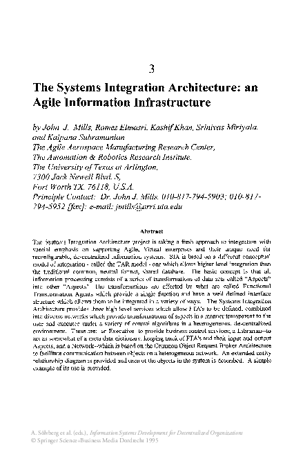 (PDF) The Systems Integration Architecture: an Agile Information Infrastructure