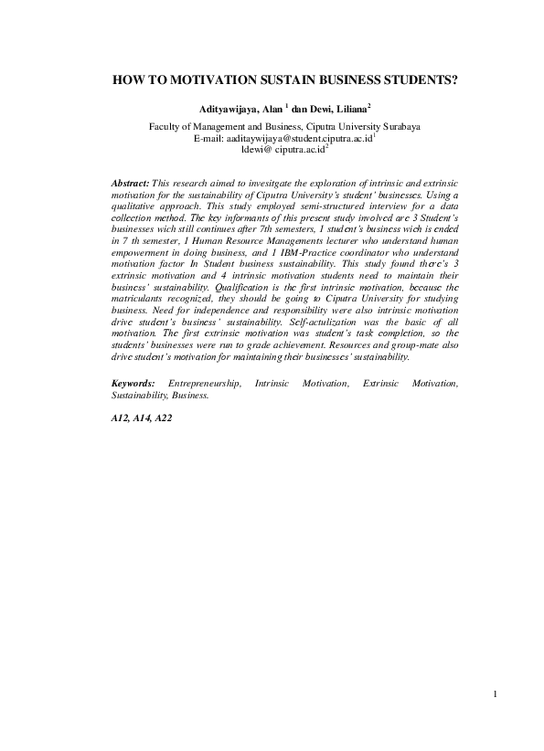 (PDF) How to Motivation Sustain Business Students