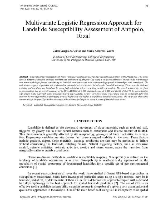 (PDF) Multivariate Logistic Regression Approach for Landslide Susceptibility Assessment of ...