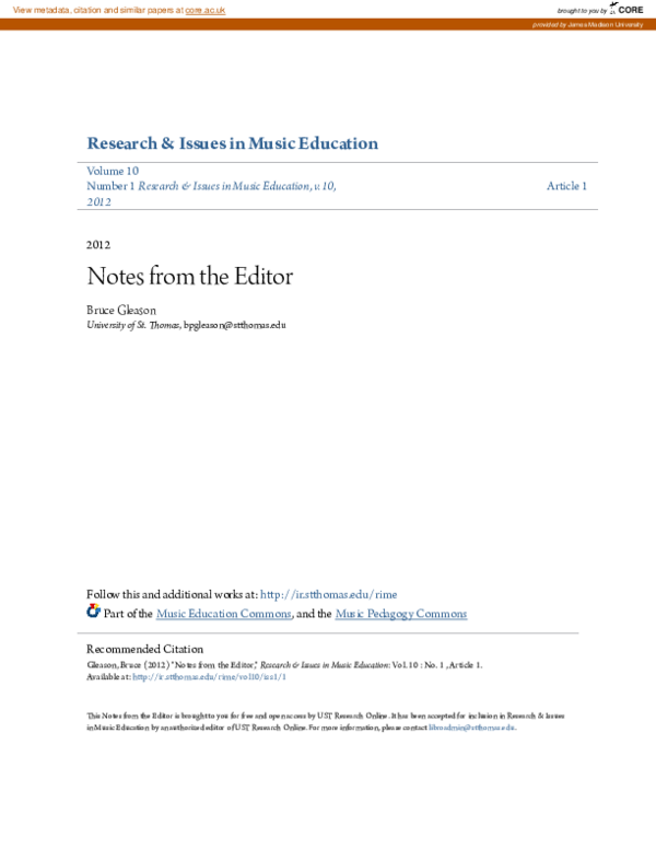 (PDF) Notes from the Editor