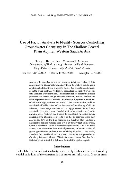 (PDF) Use of Factor Analysis to Identify Sources Controlling ...