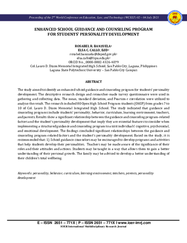 (PDF) Enhanced School Guidance and Counseling Program for Students ...
