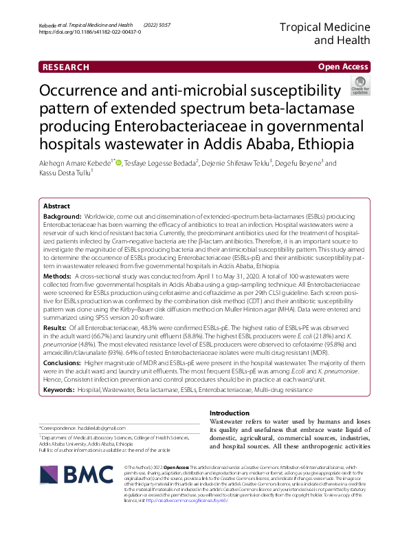 (PDF) Occurrence and anti-microbial susceptibility pattern of extended spectrum beta-lactamase ...