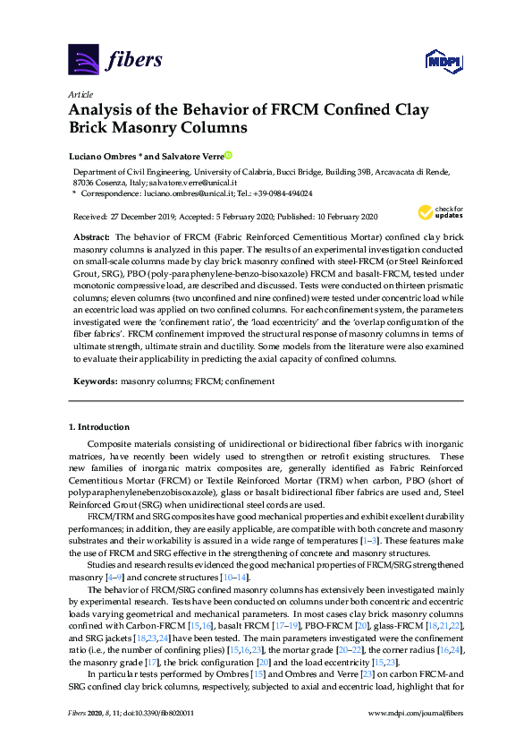 (PDF) Analysis of the Behavior of FRCM Confined Clay Brick Masonry Columns