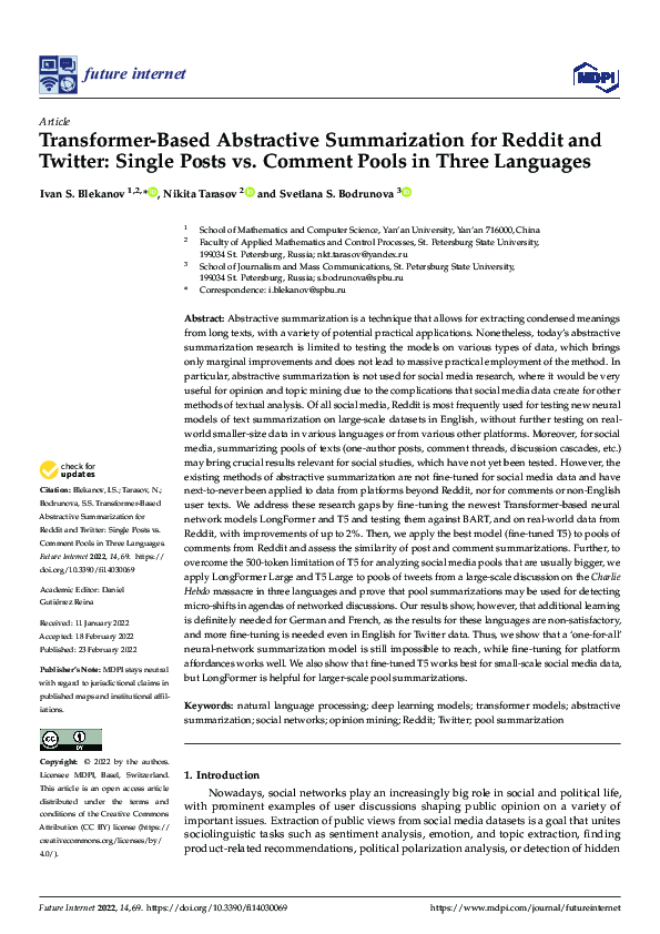 (PDF) Transformer-Based Abstractive Summarization for Reddit and Twitter: Single Posts vs ...