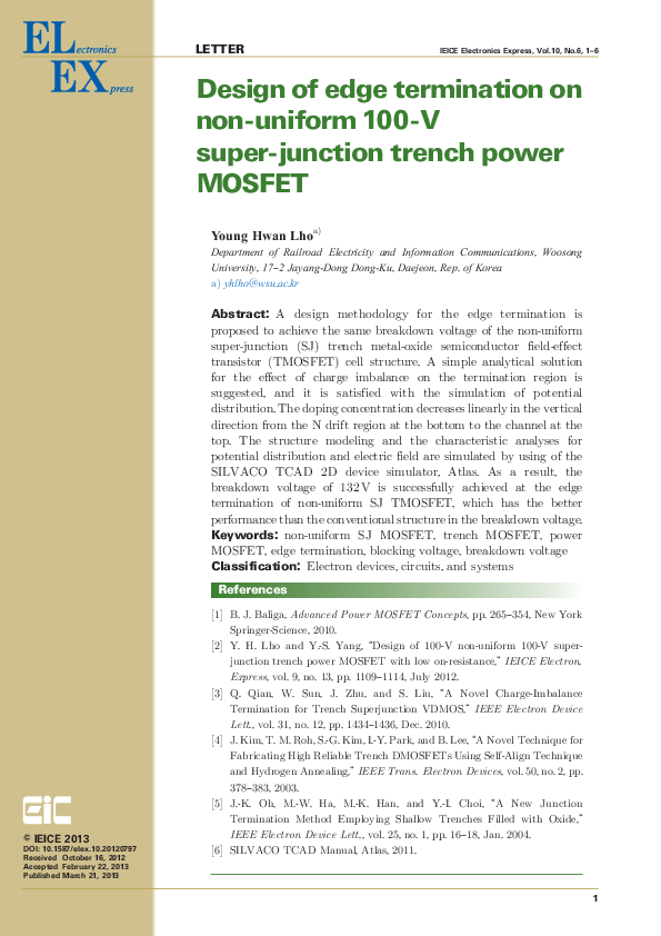 (PDF) Design of edge termination on non-uniform 100-V super-junction ...