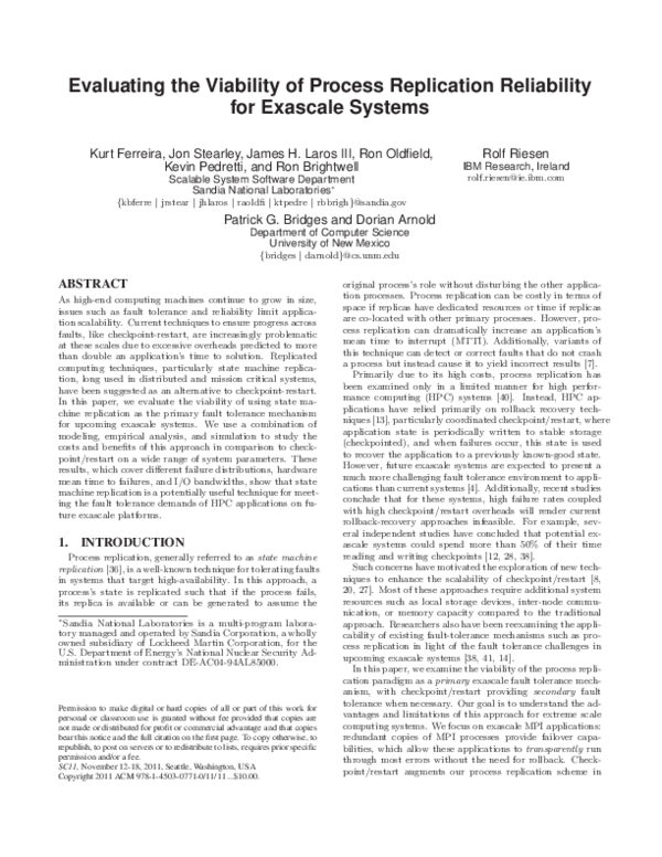 (PDF) Evaluating the viability of process replication reliability for exascale systems