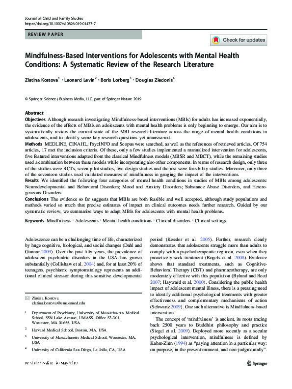 (PDF) Mindfulness-based interventions for adolescent health