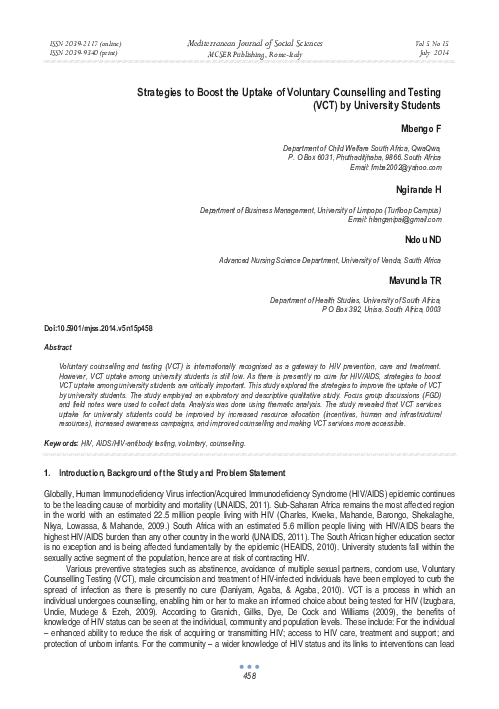 (PDF) Strategies to Boost the Uptake of Voluntary Counselling and ...
