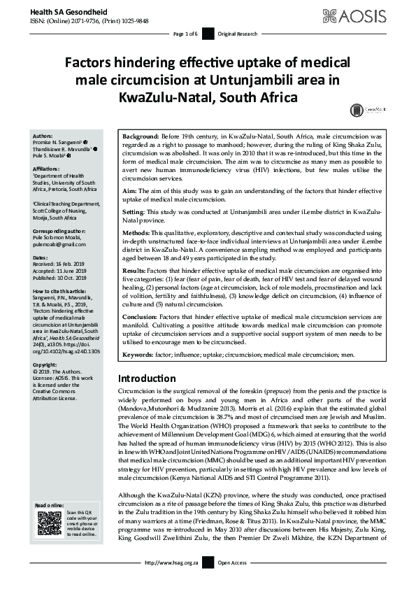 (PDF) Factors hindering effective uptake of medical male circumcision ...