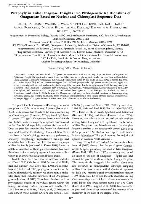 (PDF) Paraphyly in Tribe Onagreae: Insights into Phylogenetic ...