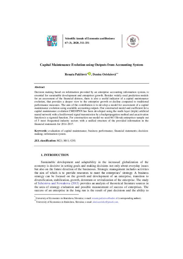 (PDF) Capital Maintenance Evolution using Outputs from Accounting System