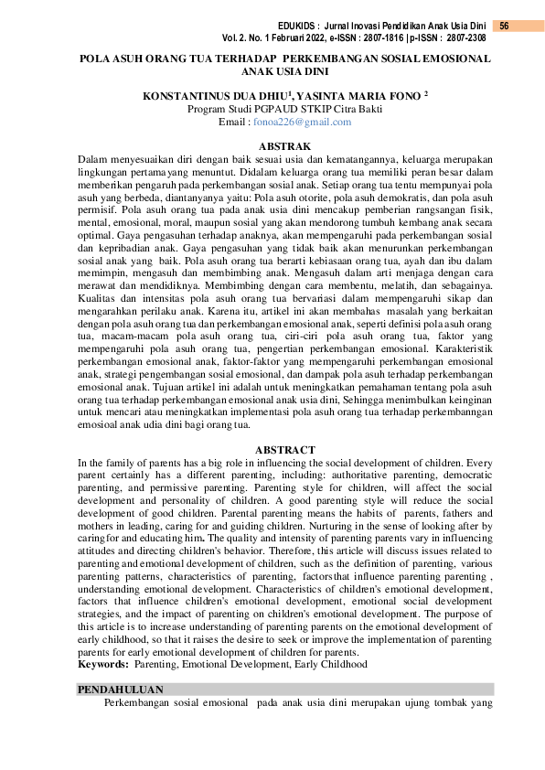 (PDF) Pola Asuh Orang Tua Terhadap Perkembangan Sosial Emosional Anak Usia Dini