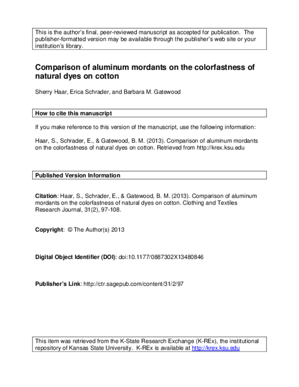 (PDF) Comparison of Aluminum Mordants on the Colorfastness of Natural ...