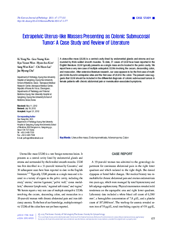 (PDF) Extrapelvic Uterus-like Masses Presenting as Colonic Submucosal ...