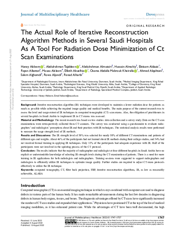(PDF) The Actual Role of Iterative Reconstruction Algorithm Methods in Several Saudi Hospitals ...