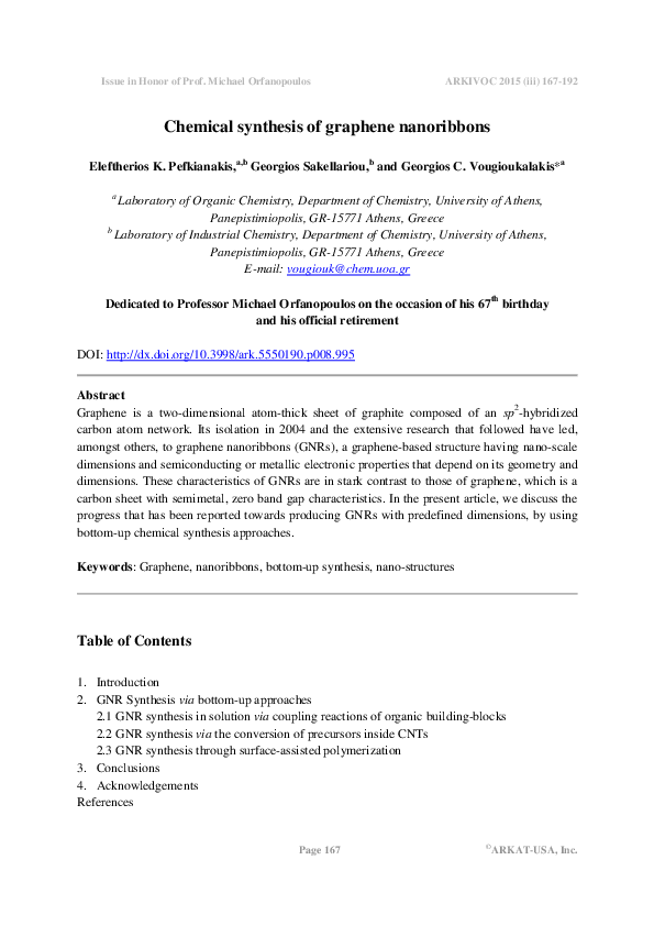 (PDF) Chemical synthesis of graphene nanoribbons