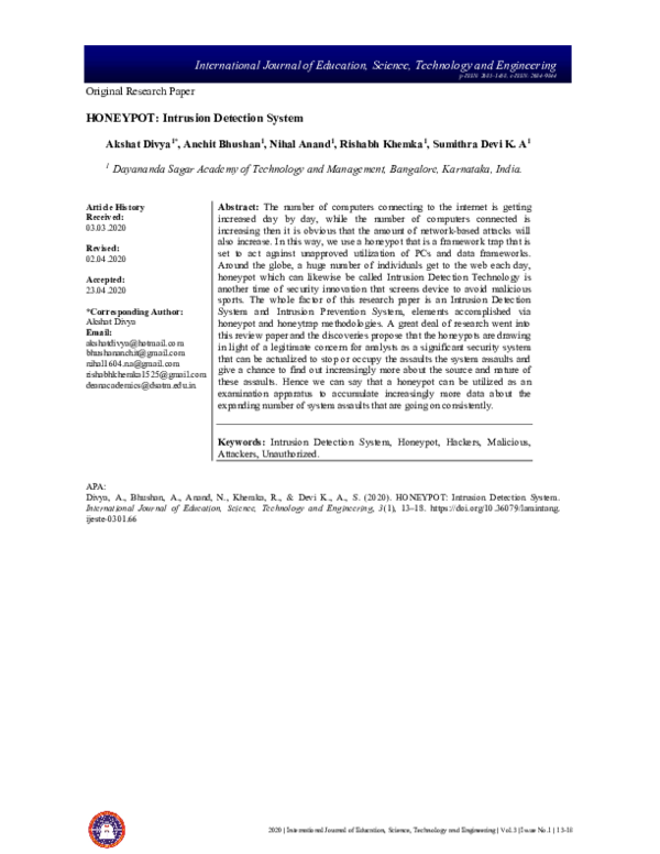 Pdf Honeypot Intrusion Detection System