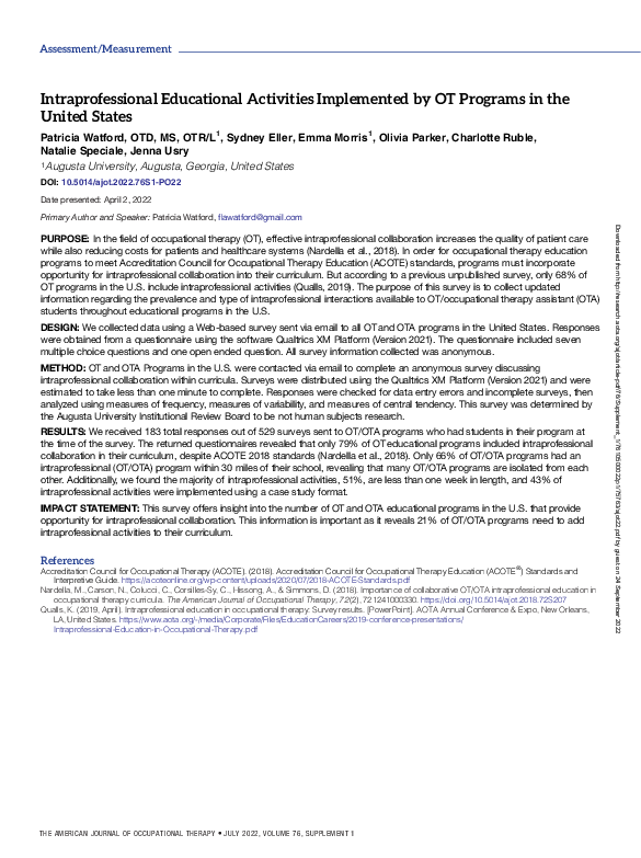 (PDF) Intraprofessional Educational Activities Implemented by OT ...