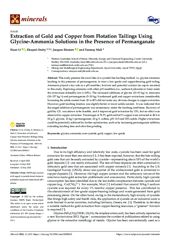 (PDF) Extraction of Gold and Copper from Flotation Tailings Using ...