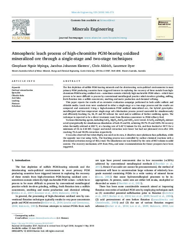 (PDF) Efficient Leaching of PGM from High-Chromium Ores via Salt