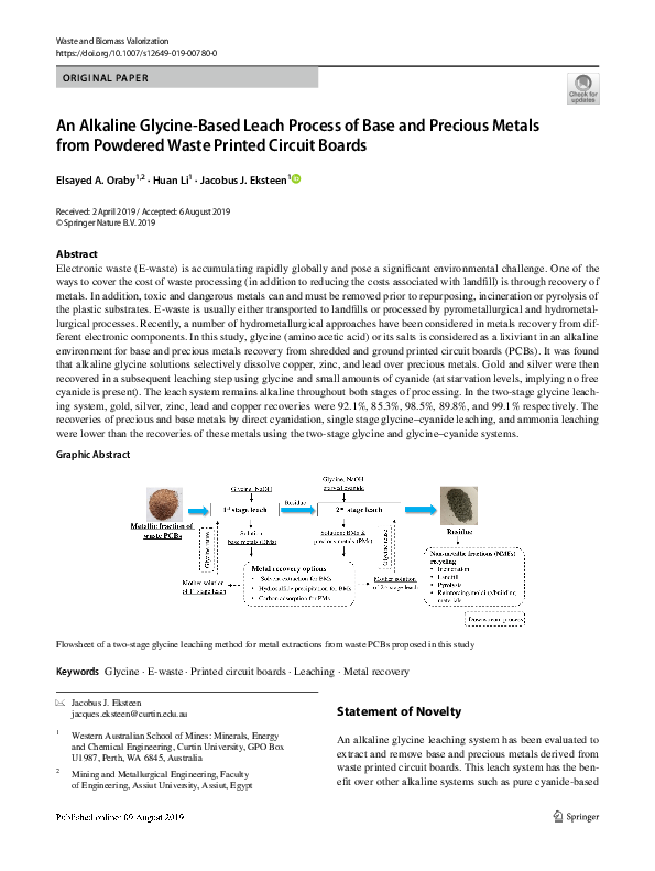 (PDF) An Alkaline Glycine-Based Leach Process of Base and Precious ...