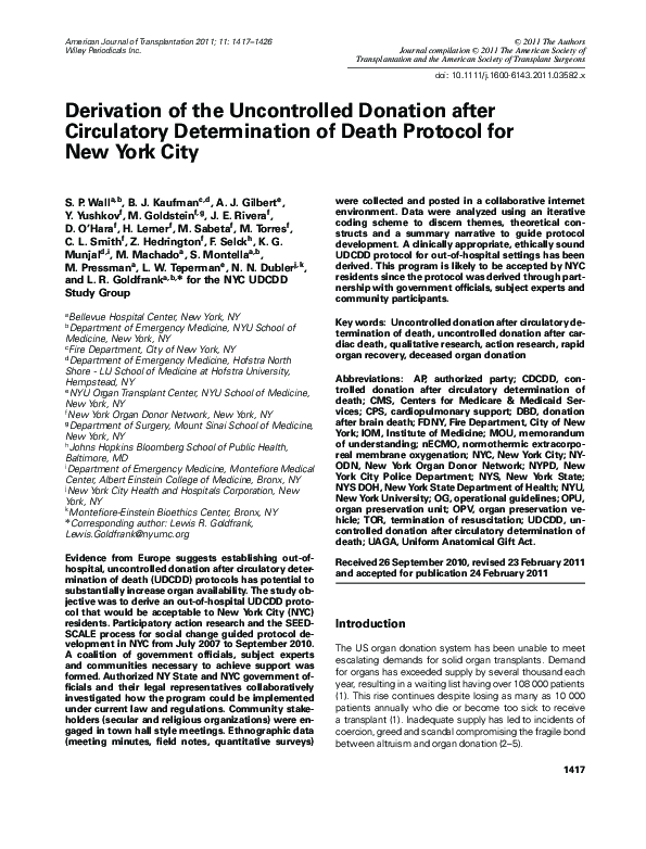 (PDF) Derivation of the Uncontrolled Donation after Circulatory ...