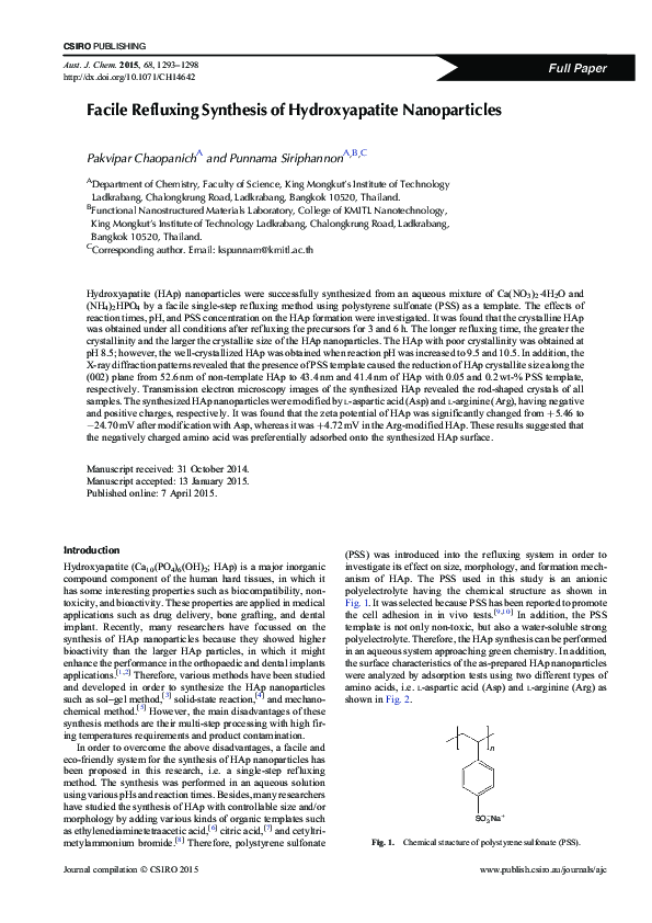(PDF) Facile Refluxing Synthesis of Hydroxyapatite Nanoparticles ...