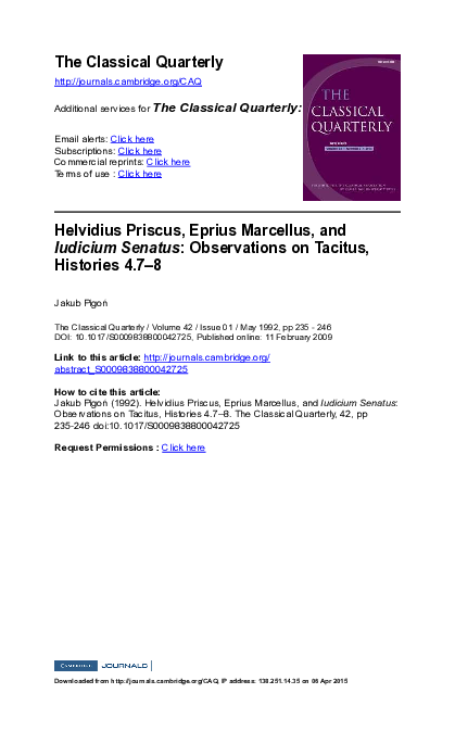 (PDF) Helvidius Priscus, Eprius Marcellus, and Iudicium Senatus ...