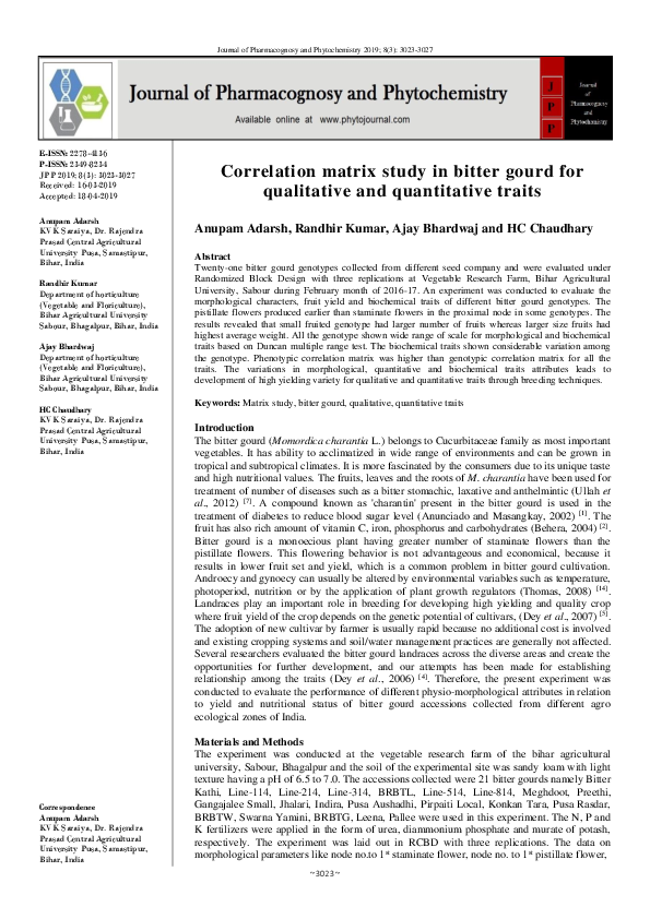 (PDF) Correlation matrix study in bitter gourd for qualitative and ...