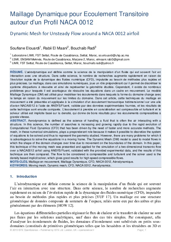 (PDF) Maillage Dynamique pour Ecoulement Transitoire autour d’un Profil ...