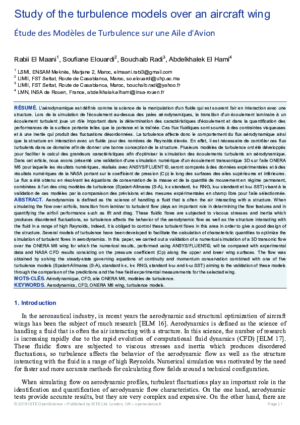 (PDF) Study of the turbulence models over an aircraft wing