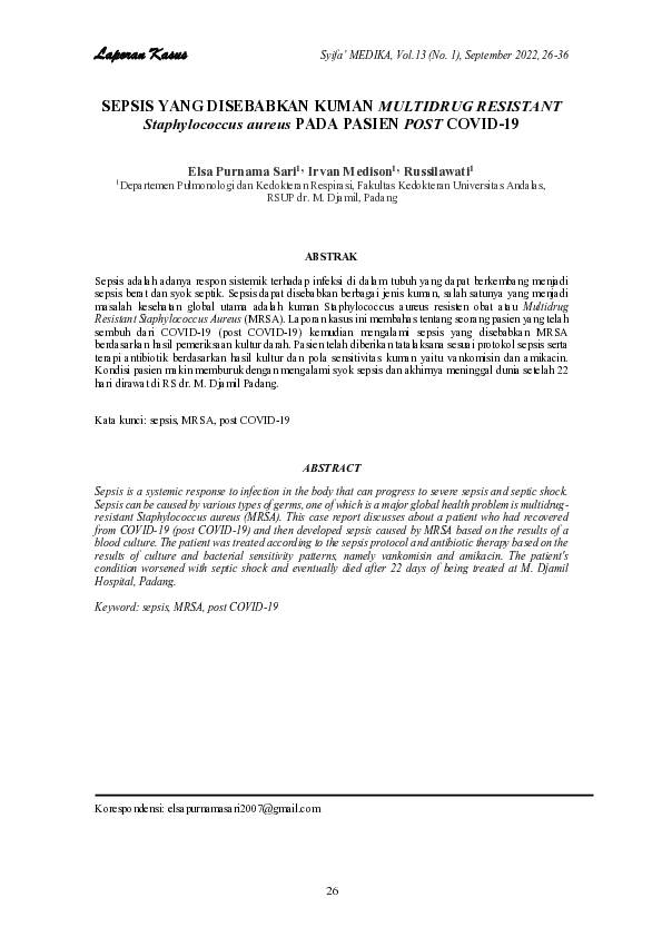 (PDF) Sepsis Yang Disebabkan Kuman Mrsa Pada Pasien Post COVID-19