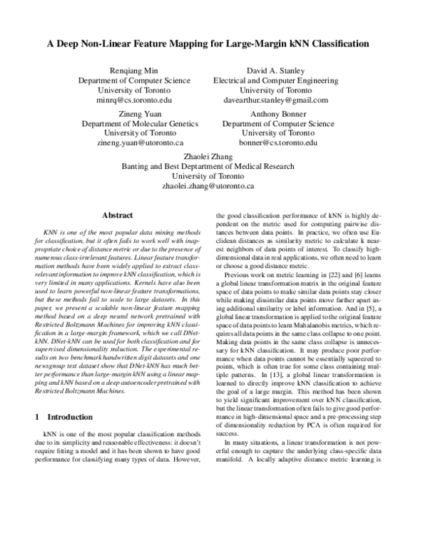 (PDF) A Deep Non-linear Feature Mapping for Large-Margin kNN Classification | zineng yuan ...