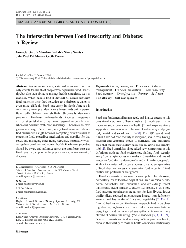 (PDF) The Intersection between Food Insecurity and Diabetes: A Review