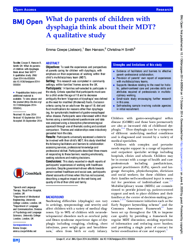 (PDF) What do parents of children with dysphagia think about their MDT ...