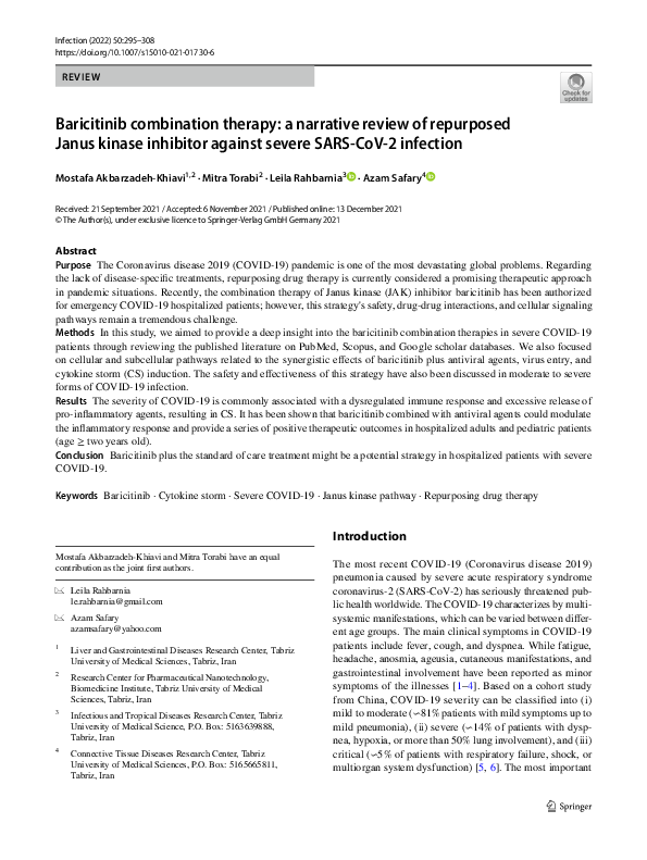 (PDF) Baricitinib combination therapy: a narrative review of repurposed Janus kinase inhibitor ...