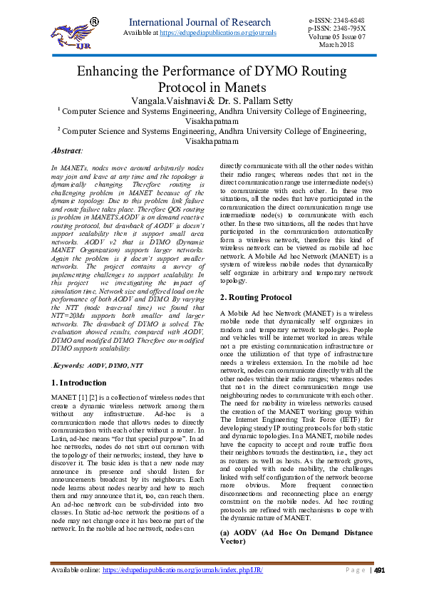 Pdf Enhancing The Performance Of Dymo Routing Protocol In Manets