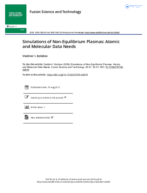 (PDF) Simulations of Non-Equilibrium Plasmas: Atomic and Molecular Data ...
