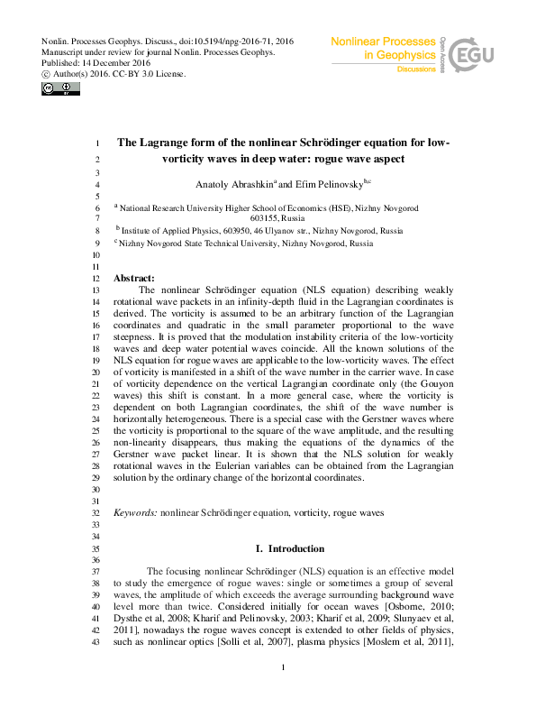(PDF) The Lagrange form of the nonlinear Schrödinger equation for low ...