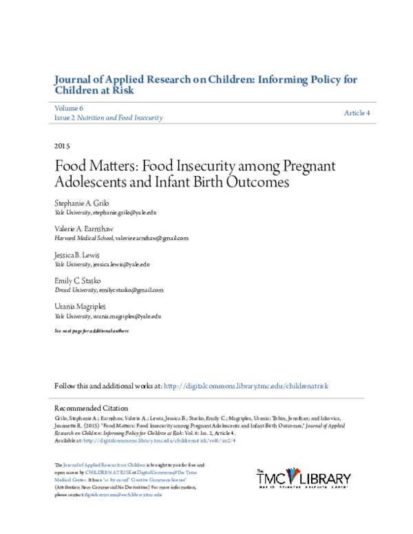 (PDF) Food Matters: Food Insecurity among Pregnant Adolescents and ...