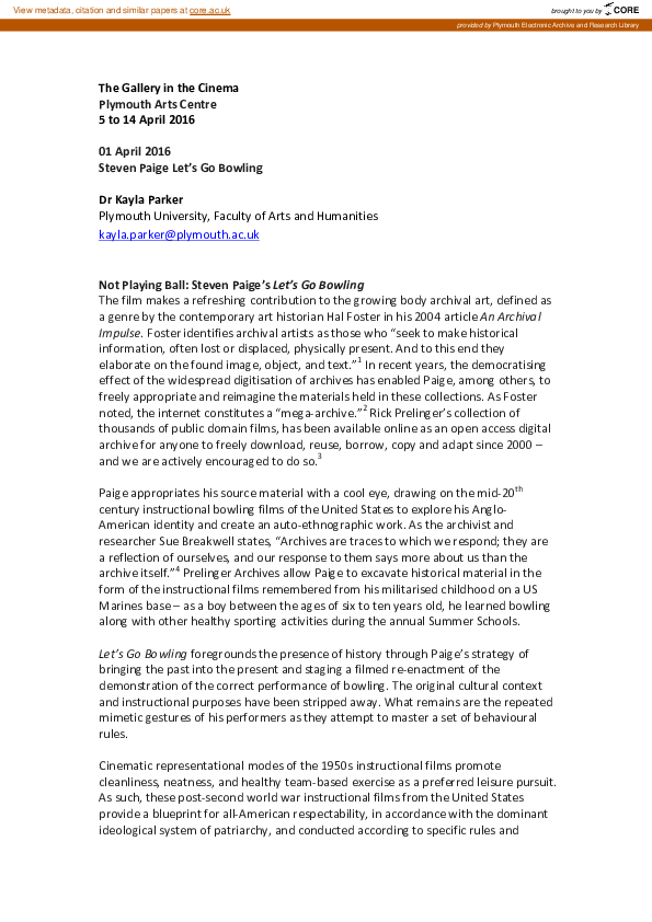 (PDF) Not Playing Ball: Steven Paige’s Let’s Go Bowling